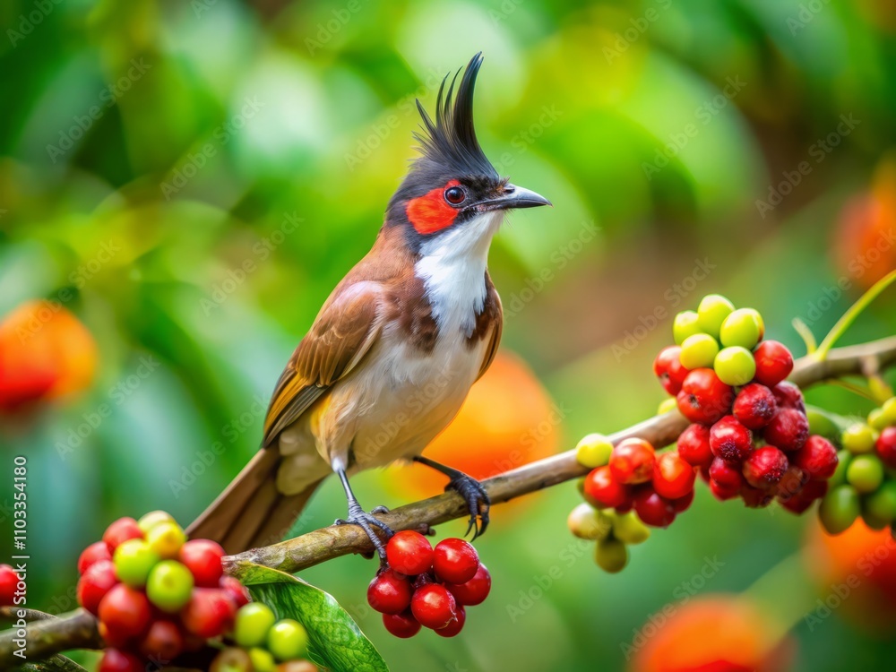 A Red-Whiskered Bulbul Feeding on Fruits in Coorg's Scenic Landscape ...