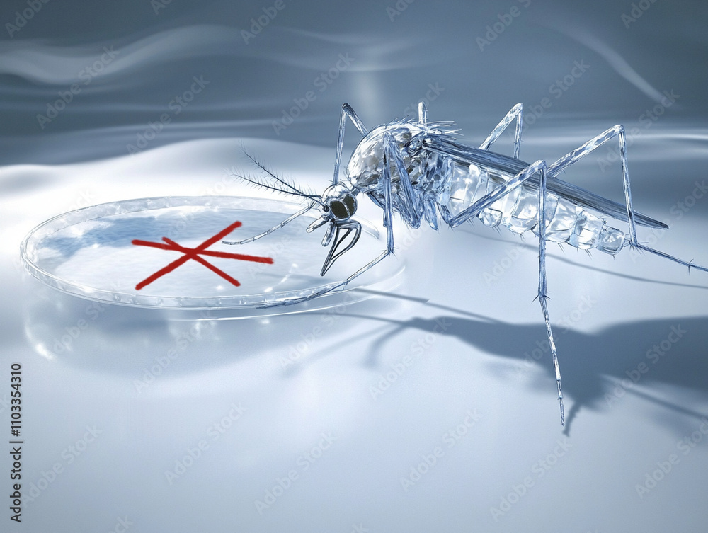 3D render of mosquito with red crossed out circle symbolizes fight ...