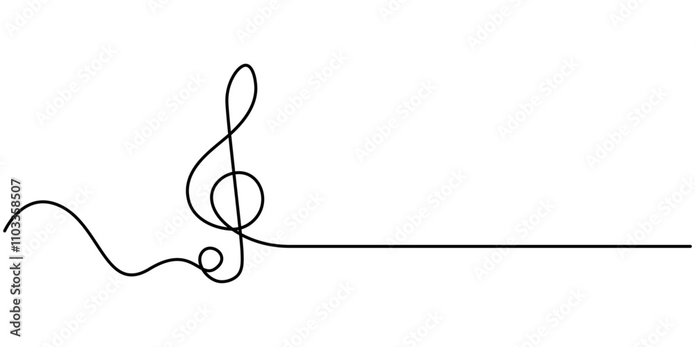 Continuous one line drawing music notes on stave. Musical symbol in one ...