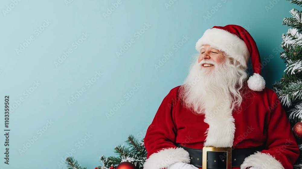 anta Claus greeting card template and copy space. Background with Saint ...