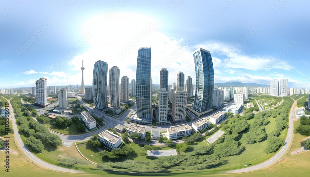 hdri 360 panorama near new skyscrapers and residential complex in full ...
