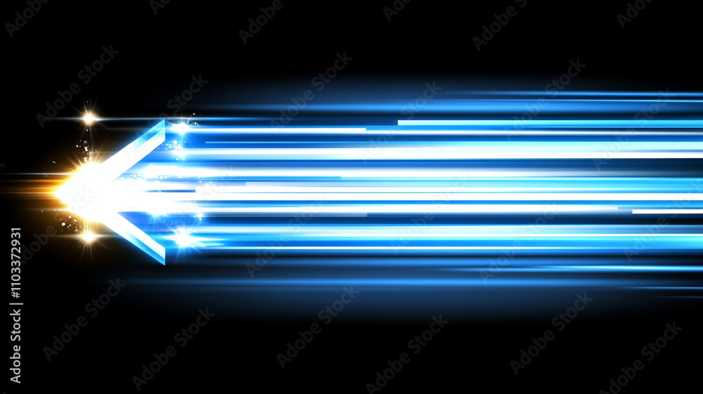 Abstract blue glowing light arrow with energy lines creating dynamic ...