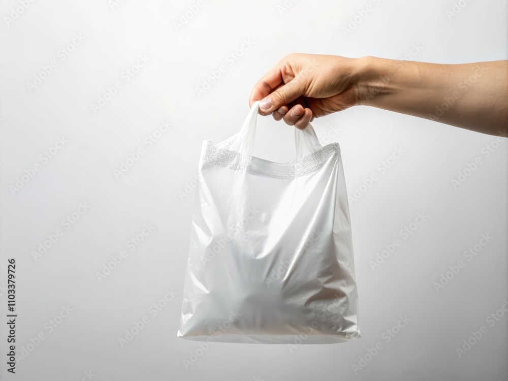 Blank Plastic Bag Mockup Held in Hand for Product Presentation on White ...