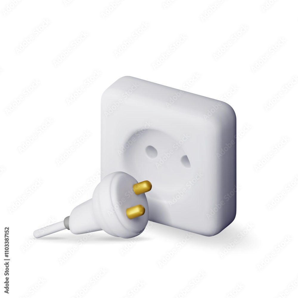 3d white plug and socket isolated. Render wall socket with plug ...