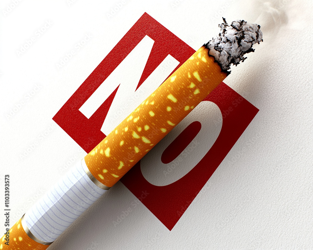 No smoking sign with cigarette burning, emphasizing message against ...