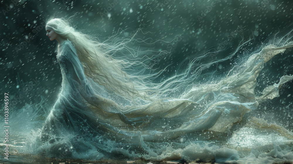 Winter season. The Legendary Winter Creatures . A selkie emerging from ...