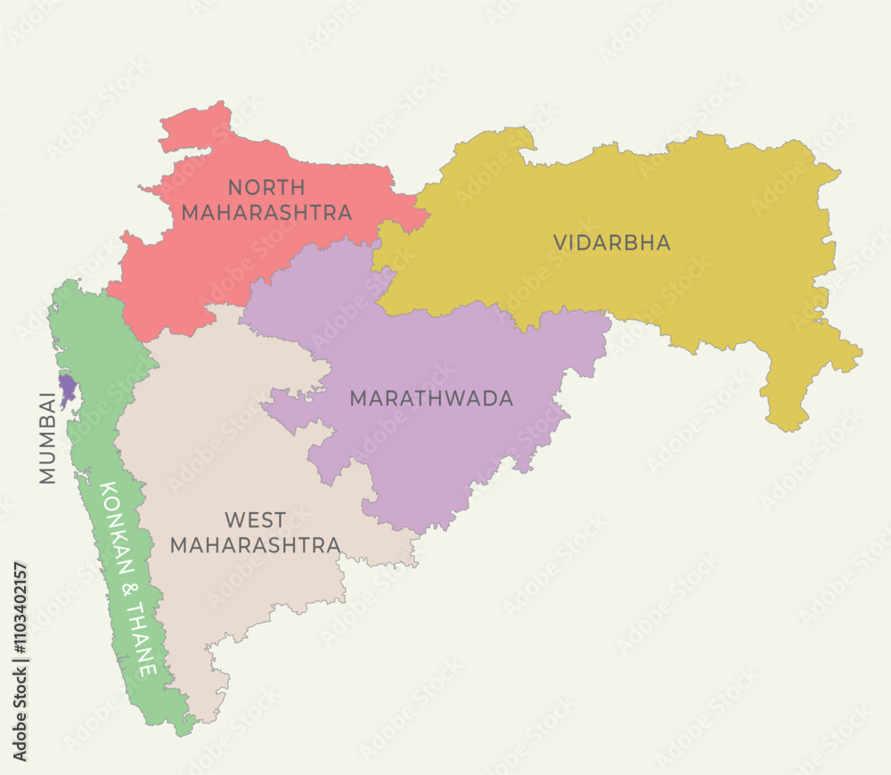 Maharashtra political map region wise Stock Vector | Adobe Stock