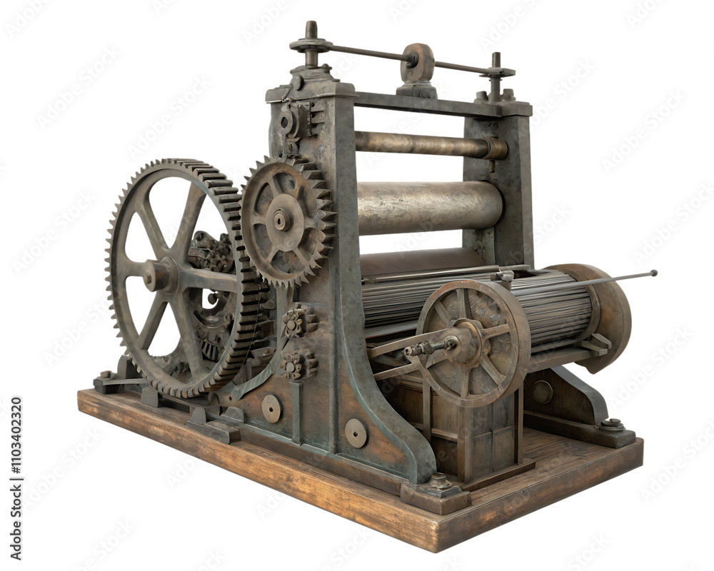 Antique new paint steel rolling mill isolated on white background as ...