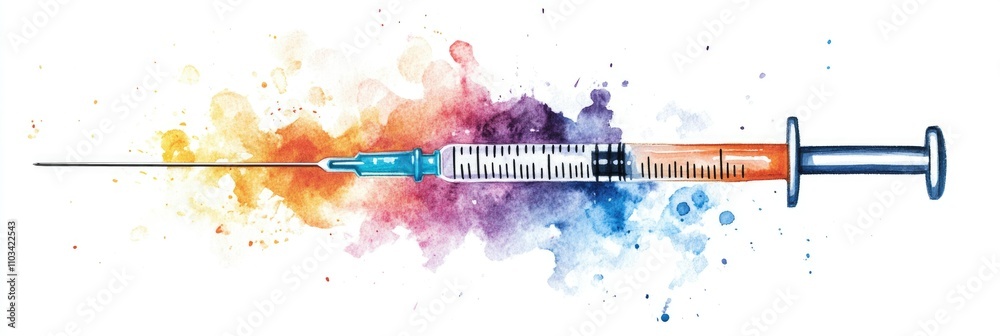 Hand-Drawn Watercolor Illustration of Vaccine and Syringe for ...