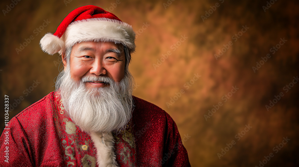 Cheerful Asian Santa Claus Bust Portrait Combining Traditional Red ...