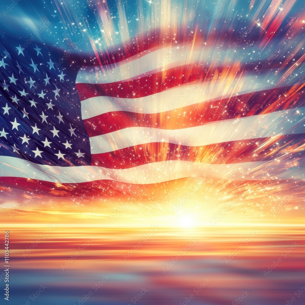 American flag in motion bold and vibrant colors with detailed stars and ...