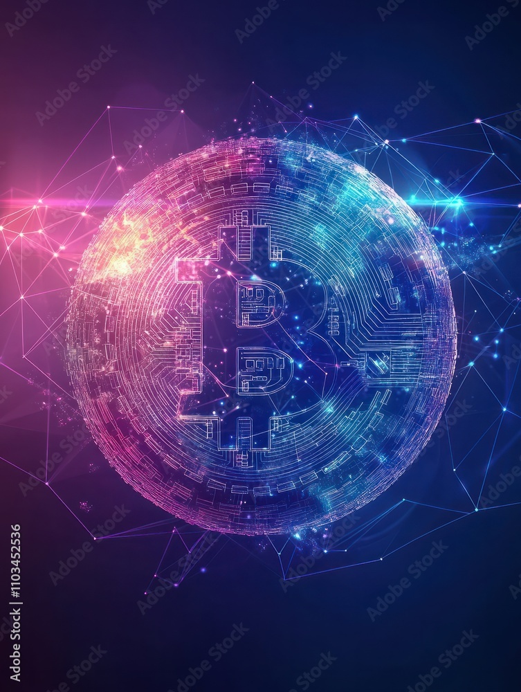 Blockchain technology futuristic hud background with world globe and ...