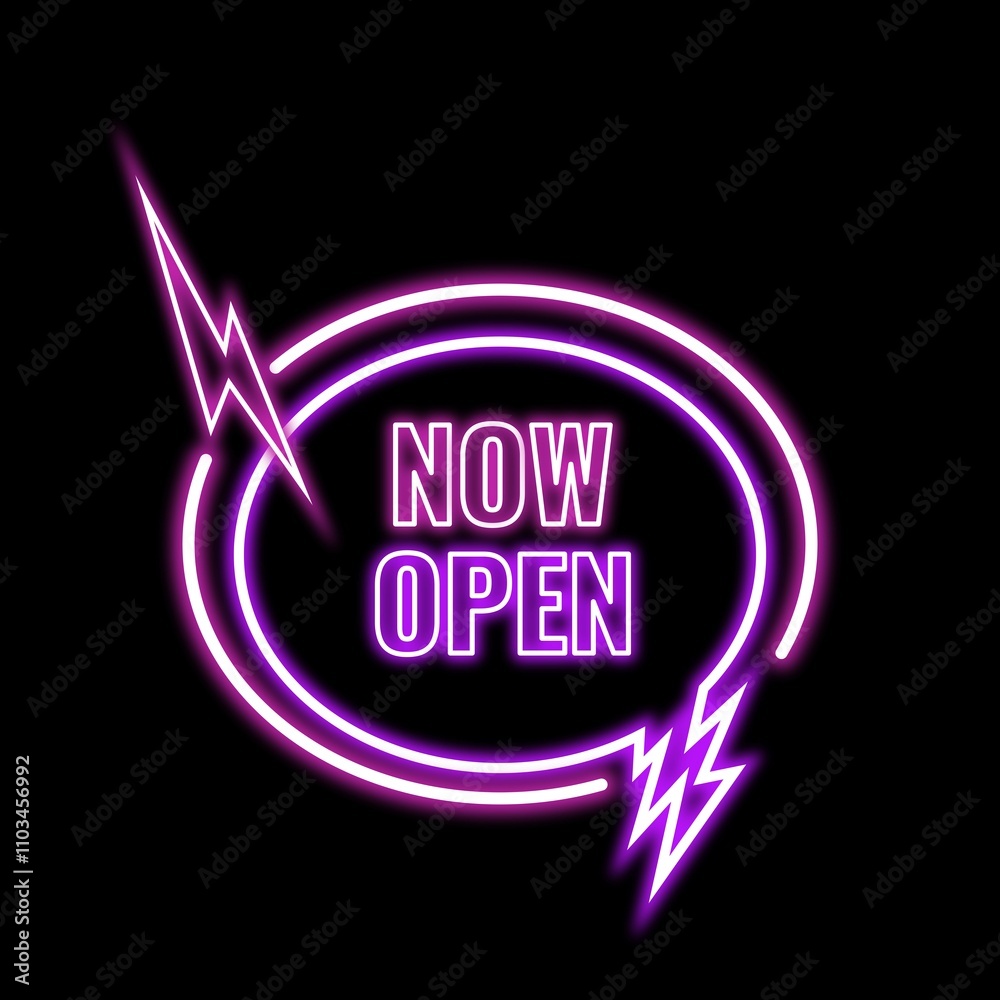 Now Open text neon sign. Editable Now Open sticker. Glowing Now Open ...