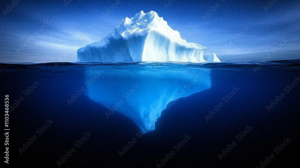 Digital iceberg with infographic. Pareto principle concept. Ice ...