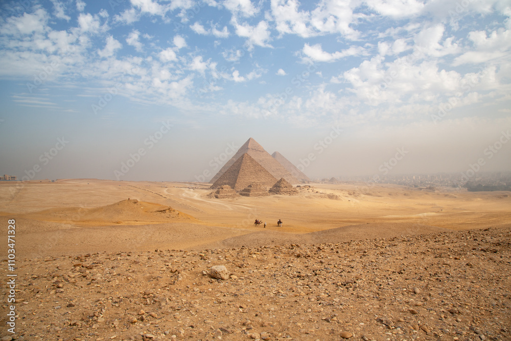 Egypt. Cairo - Giza. General view of pyramids from the Giza Plateau ...