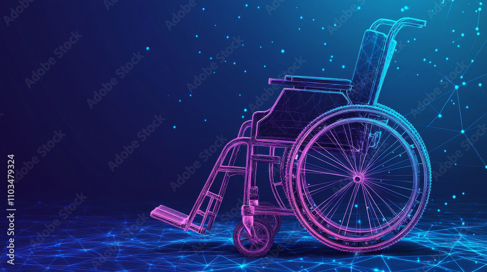 Wheelchair low poly wireframe banner vector template. Physical ...