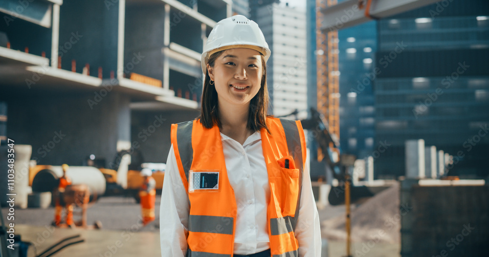 Happy Professional Heavy Industry Asian Engineer Wearing Safety Uniform ...