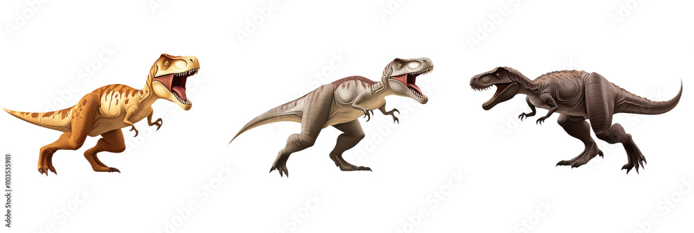 Dinosaurs: T-Rex in three colors, showcasing fierce expressions and ...