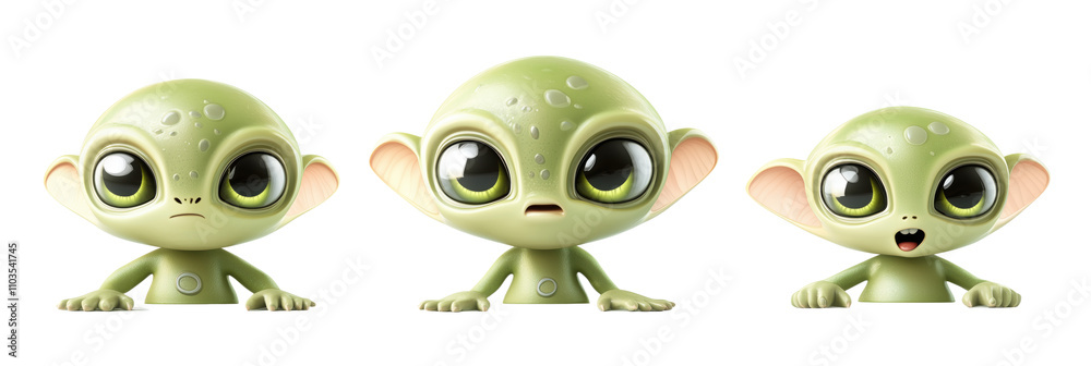 Cute alien characters with expressive faces, three distinct emotions ...