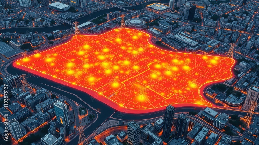 Cityscape Heatmap: A mesmerizing aerial view of a bustling city at ... Cityscape Heatmap: A mesmerizing aerial view of a bustling city at ...