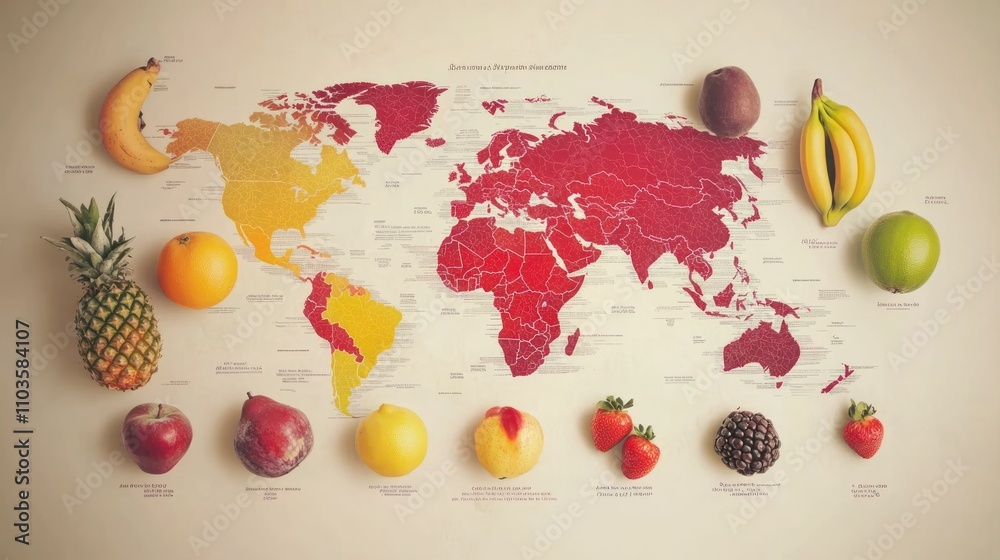 World Map of Fruits: A Delicious Global Journey Stock Illustration ...