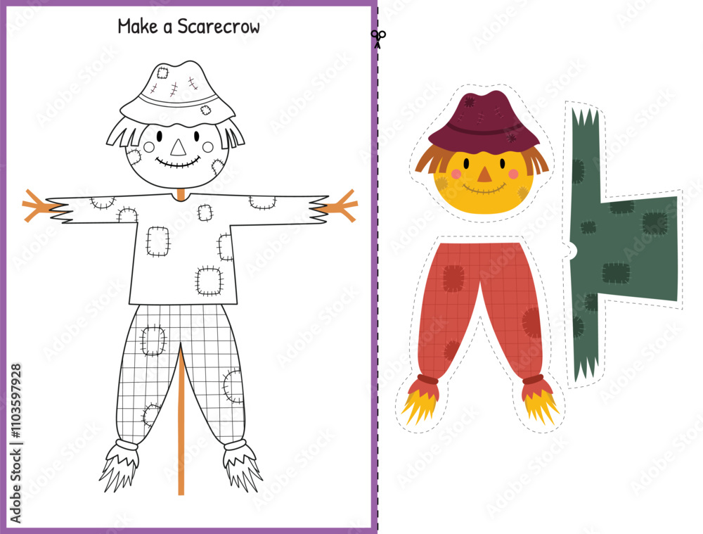 Make a scarecrow cut and glue game with cute farm character ...