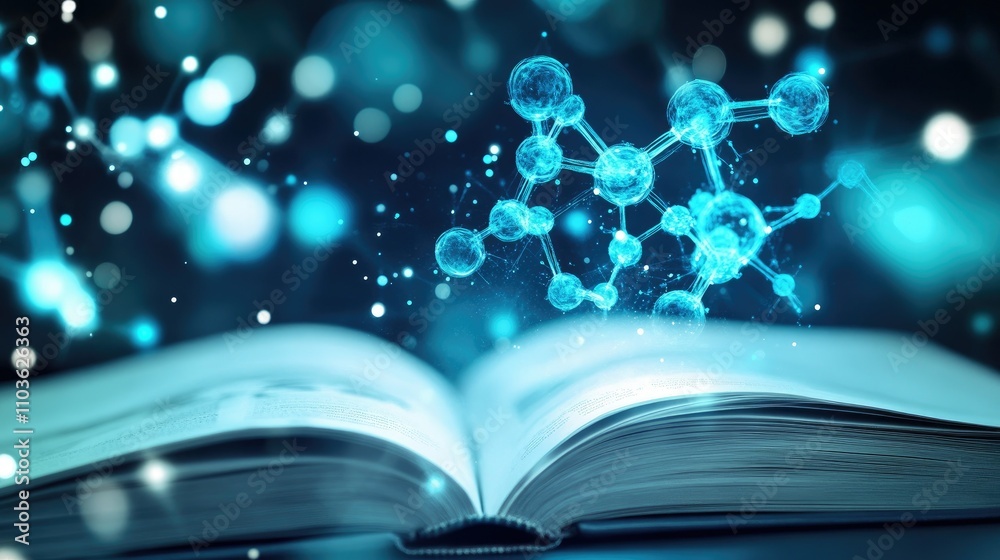 Brightly lit holograms of molecular structures project from an open ...