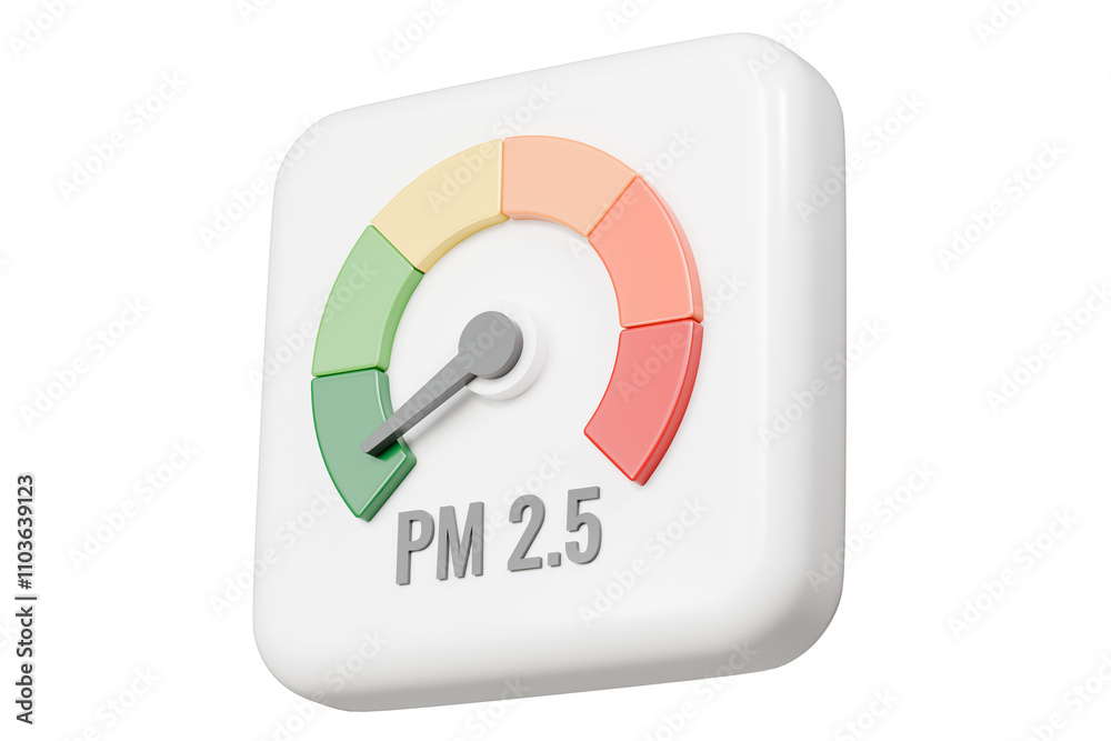 3d PM 2.5 Dust with Speedometer icon. Minimal Status Speedometer with ...