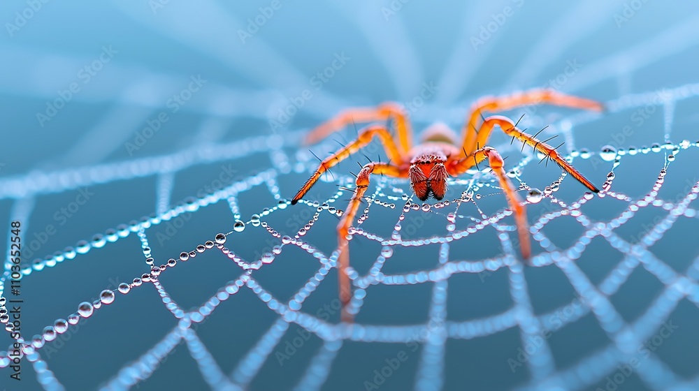 An 8K hyper-realistic photo of a stunningly intricate spider web ...