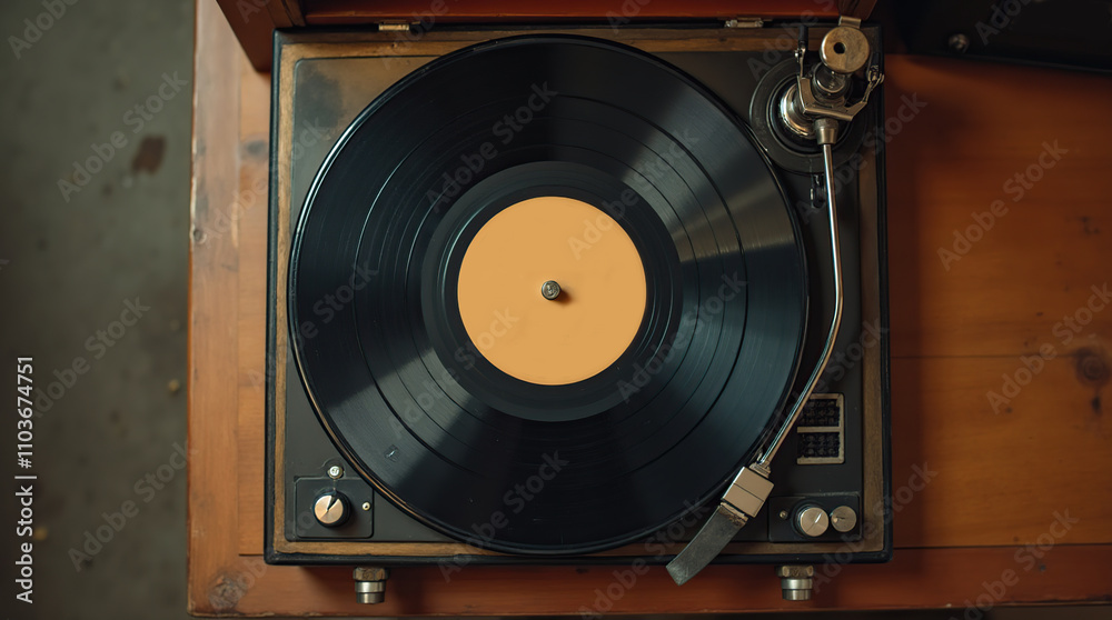 Vintage record player top-down view showcasing its retro design Stock ...