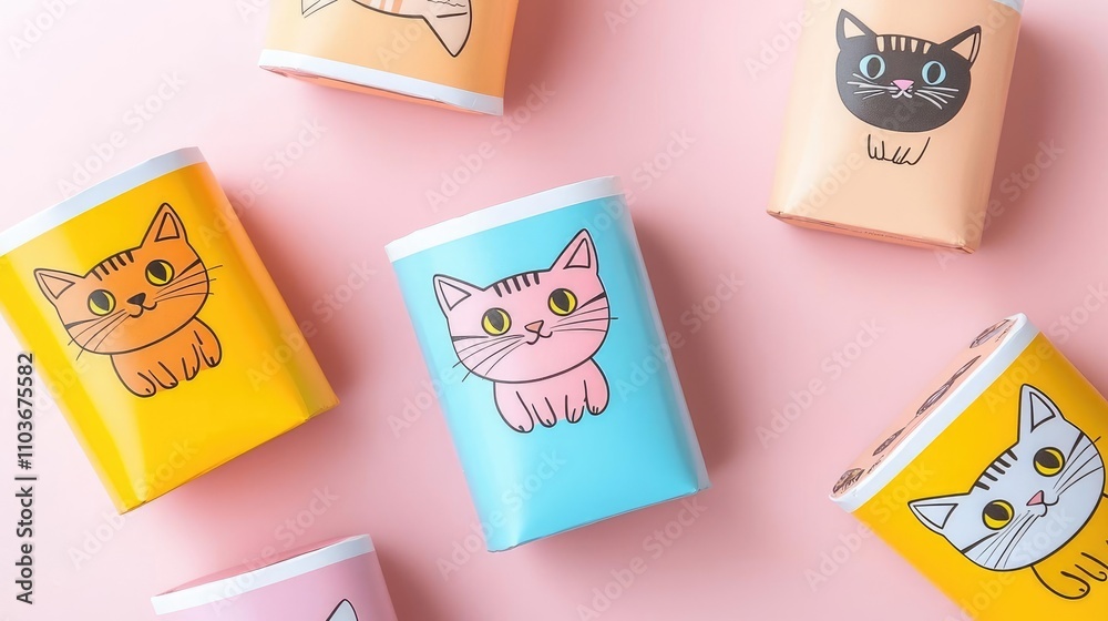 Fun and quirky cat food box design featuring doodle-style illustrations ...