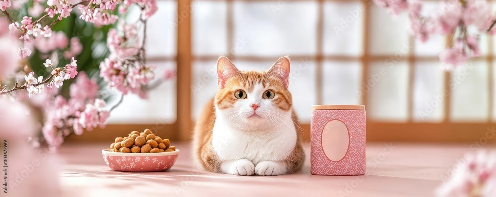 Japanese-inspired cat food packaging with traditional patterns, cherry ...