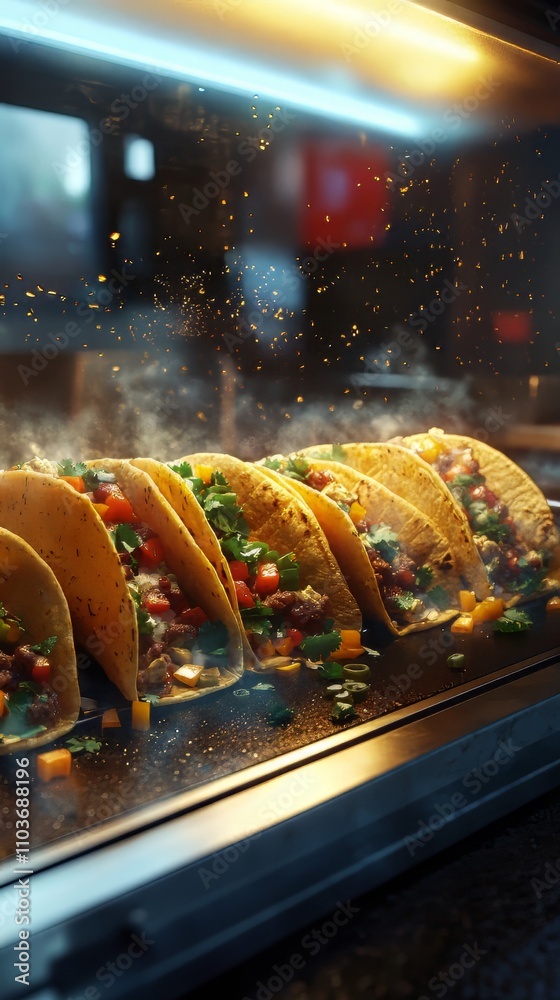 Candid shot of tacos being made in a foodtruck. Mexican Food. Ultra ...