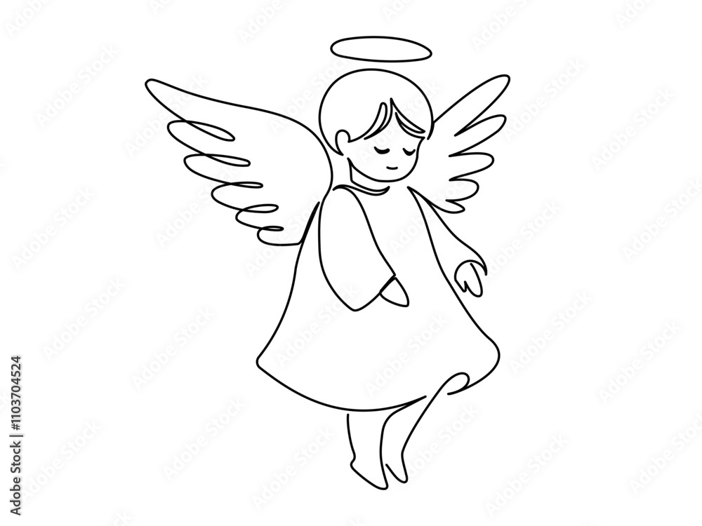 Vector de Stock Beautiful Angel Baby in one continuous line drawing ...