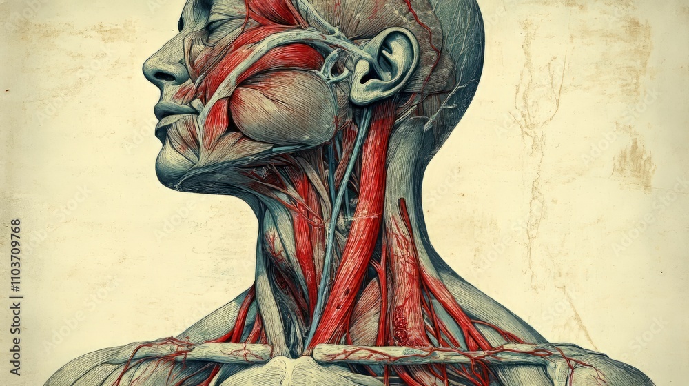 An anatomical diagram of the human neck and shoulders, showcasing ...