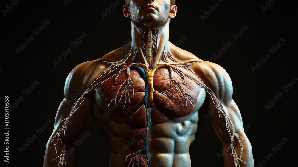 An artistic rendering of a male chest, highlighting pectoral muscles ...