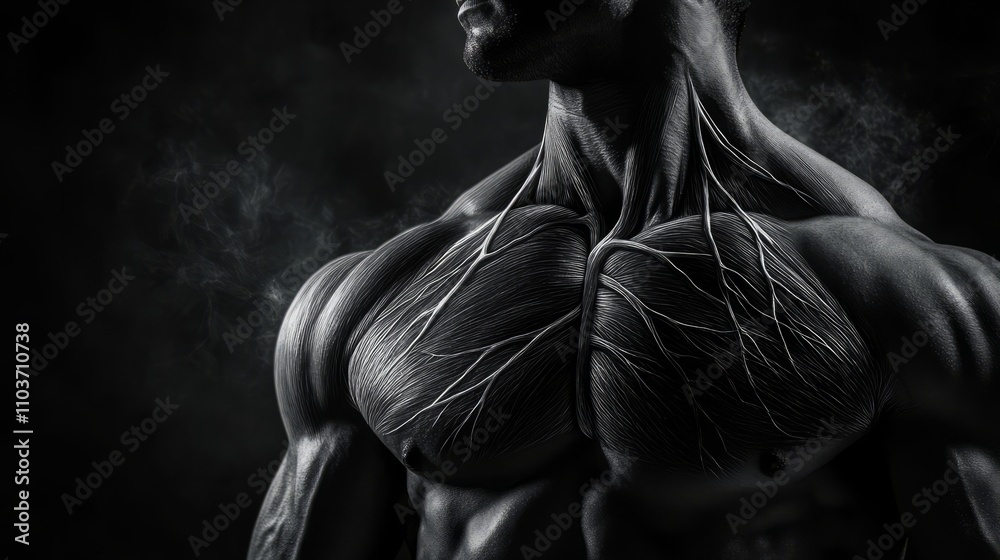 An artistic rendering of a male chest, highlighting pectoral muscles ...