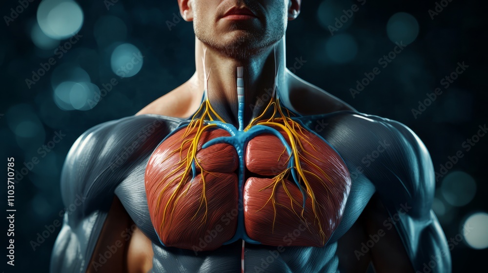 An artistic rendering of a male chest, highlighting pectoral muscles ...