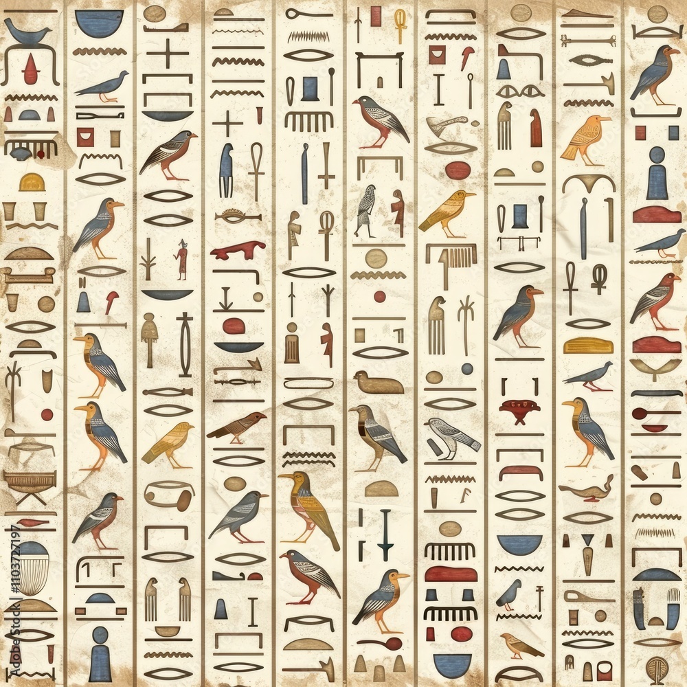 Ancient egyptian hieroglyphs showing birds forming a seamless pattern ...