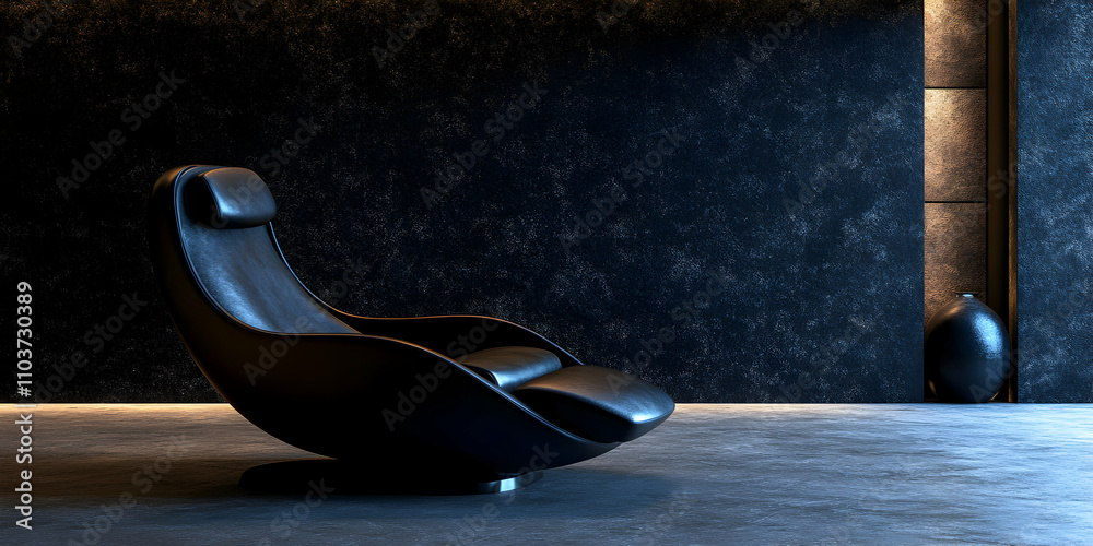 Modern Black Leather Recliner Chair in Dark Room Setting, Elegant ...