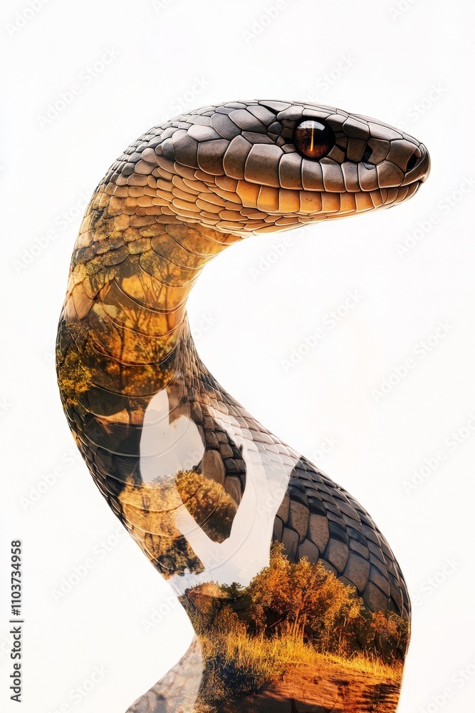 Artistic Double Exposure of a Snake with Nature Landscape, Serpent with ...