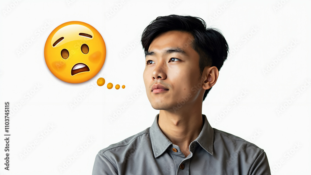 Asian Man with Thoughtful Expression on Transparent Background: Perfect ...