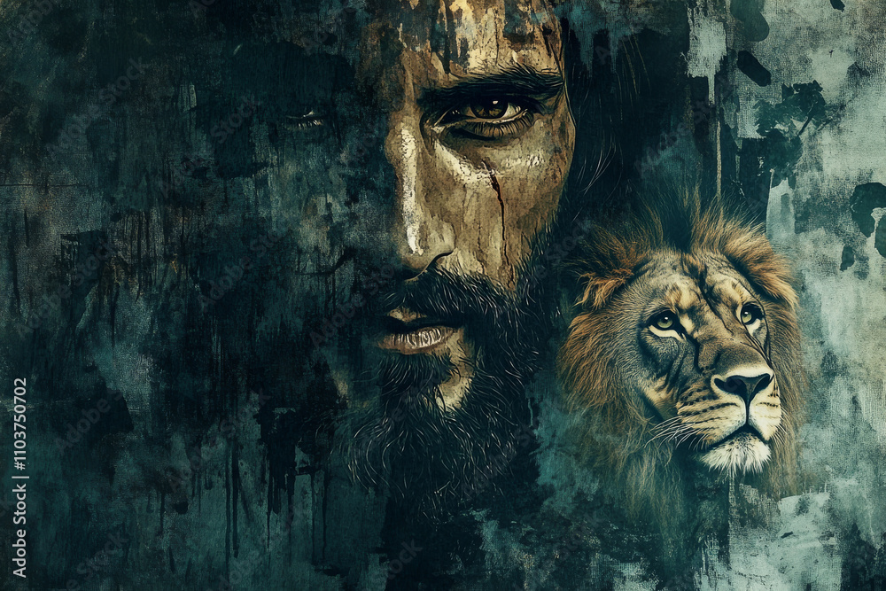 A powerful digital portrait of Jesus Christ as the Lion of Judah, with ...