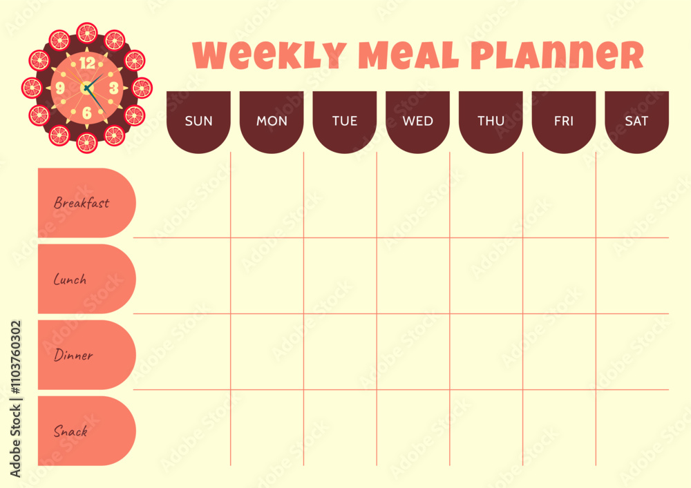 Weekly meal planner template. Horizontal format A4 Stock Vector | Adobe ...