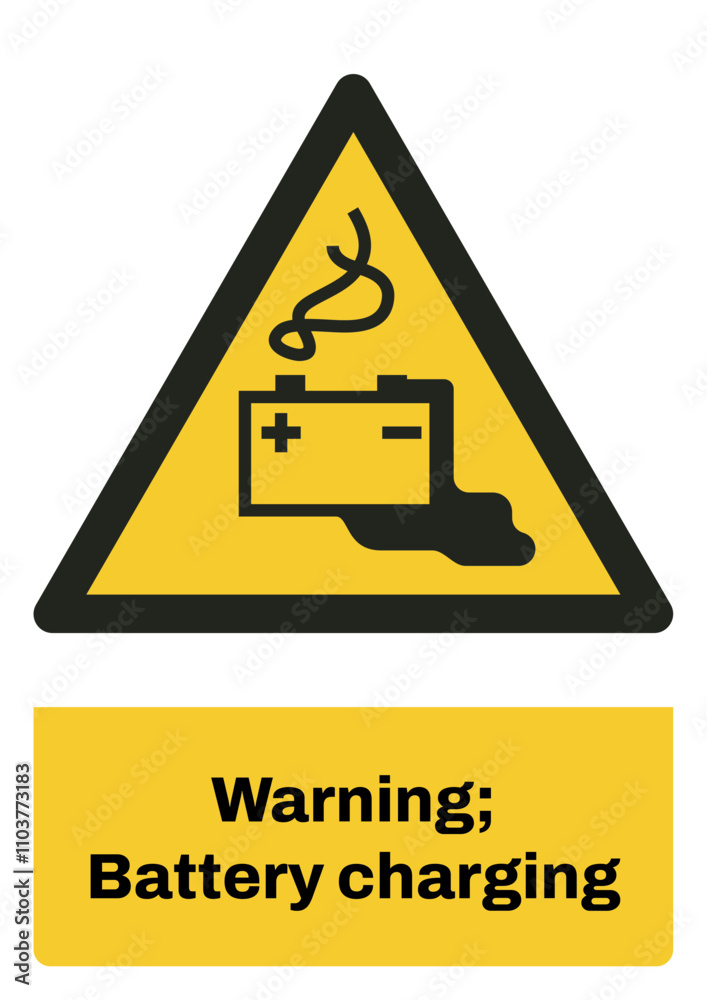 ISO warning safety signs sentence case text_warning ; battery charging ...