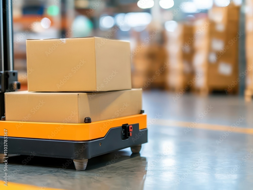 Automated guided vehicles AGVs moving stock in a food warehouse ...