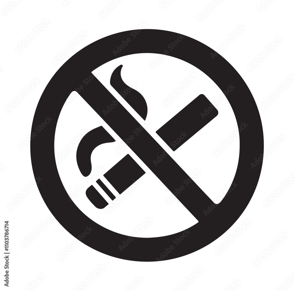 No Smoking prohibition icons, smoking addiction silhouette vector ...