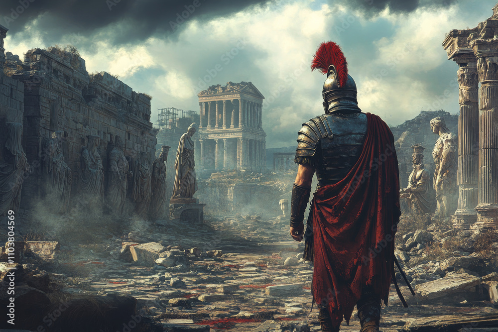 A powerful digital painting of a Roman legionary warrior, in full armor ...