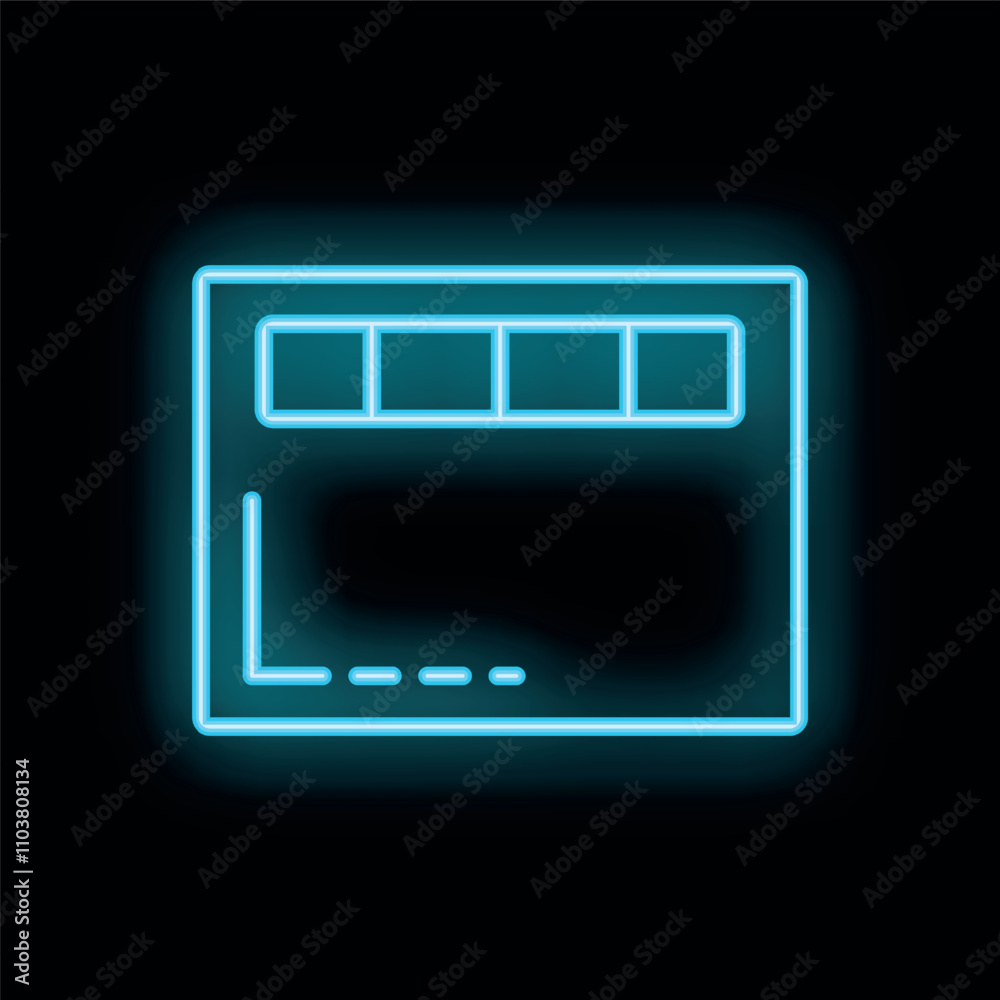 Blue glowing neon icon of a graphic tablet with pen pressure level ...