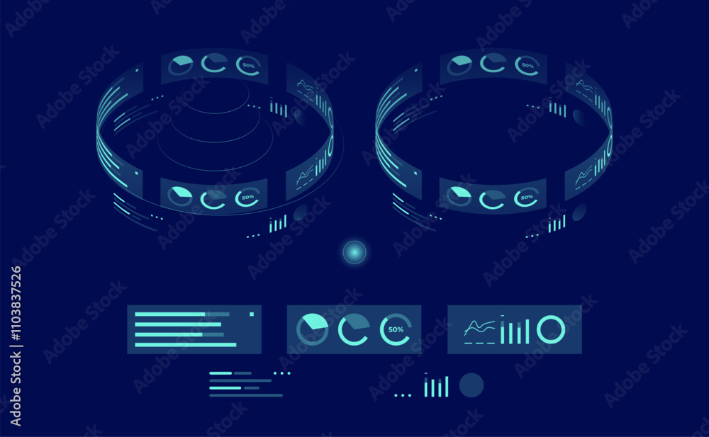 graphic chart set, business analytics concept, big data processing icon ...